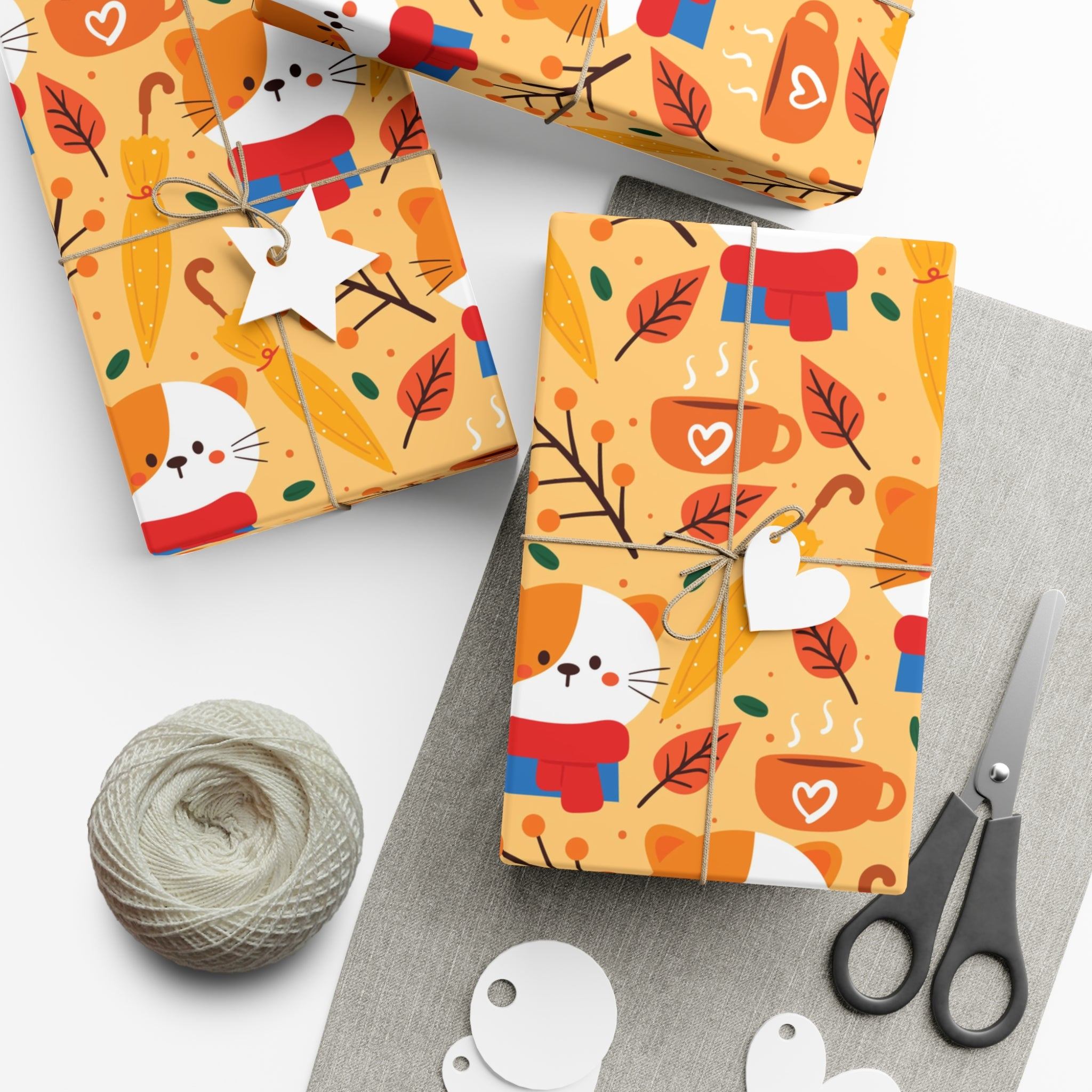 Cozy Fall Cat Gift Wrap: Vibrant, Cute & Autumn-Inspired – Happy Little ...