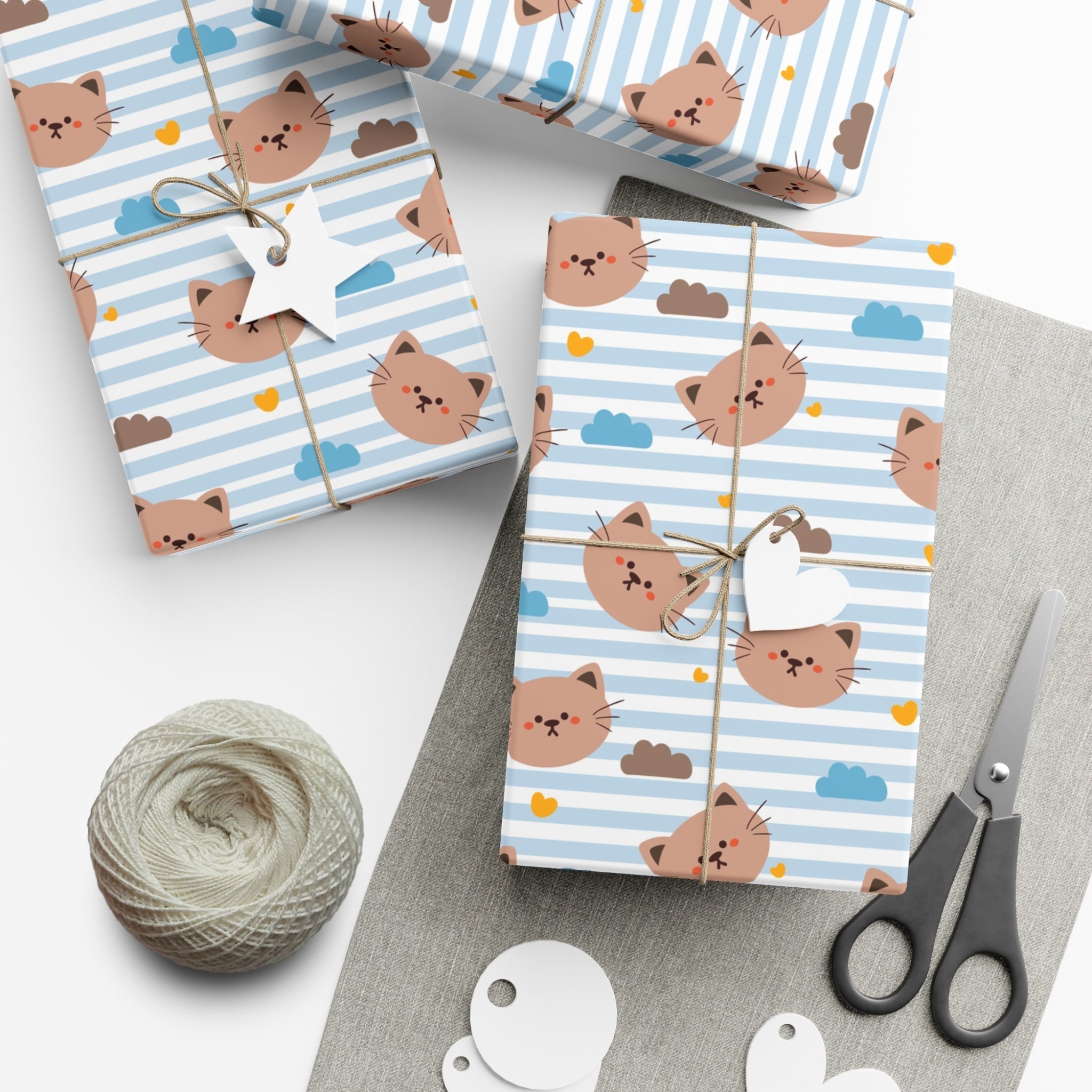 Wrap Up Whimsy: Blue Stripes Cat Gift Wrap – Happy Little Kitty