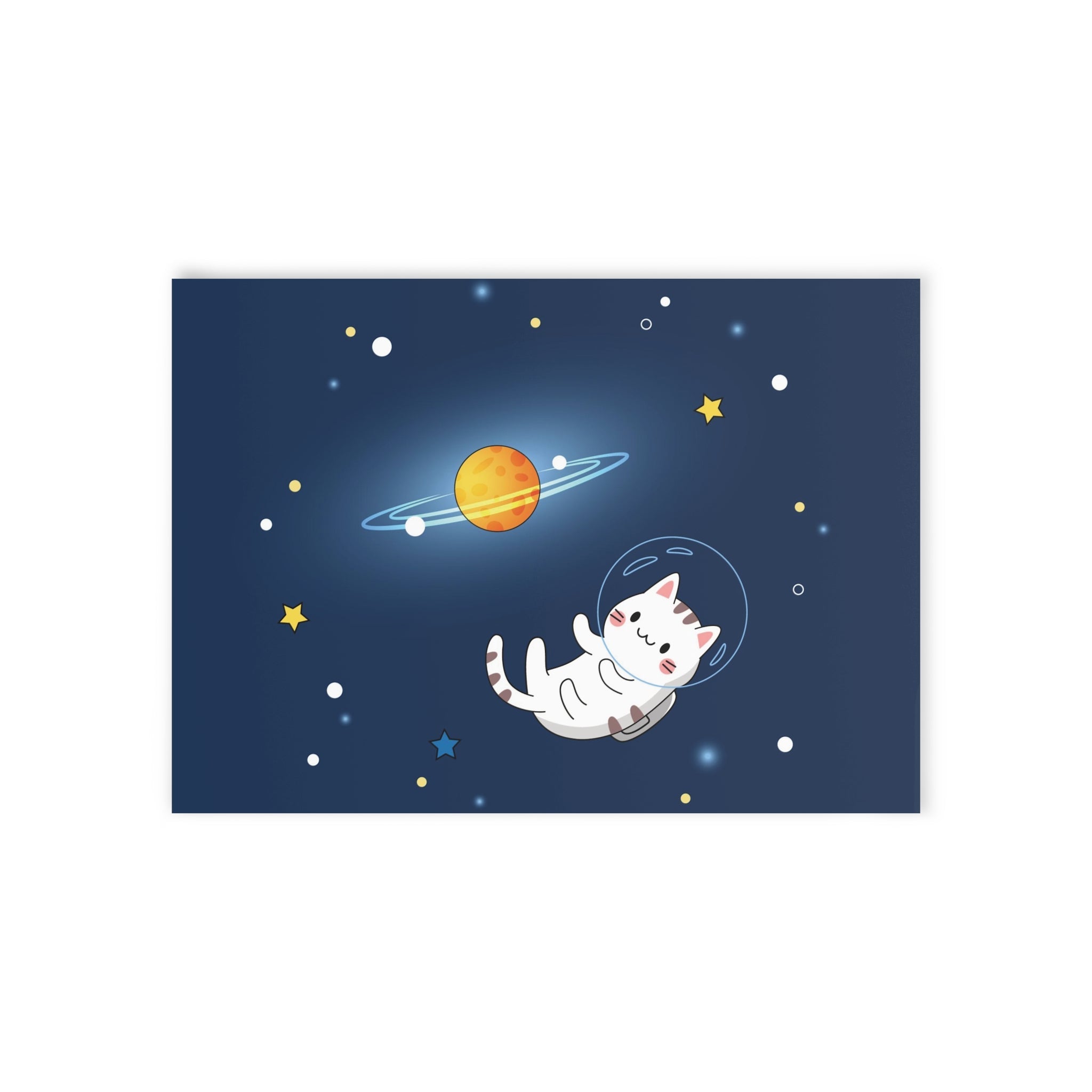Cat in Space Greeting Card: Cosmic Joy and Whimsy – Happy Little Kitty