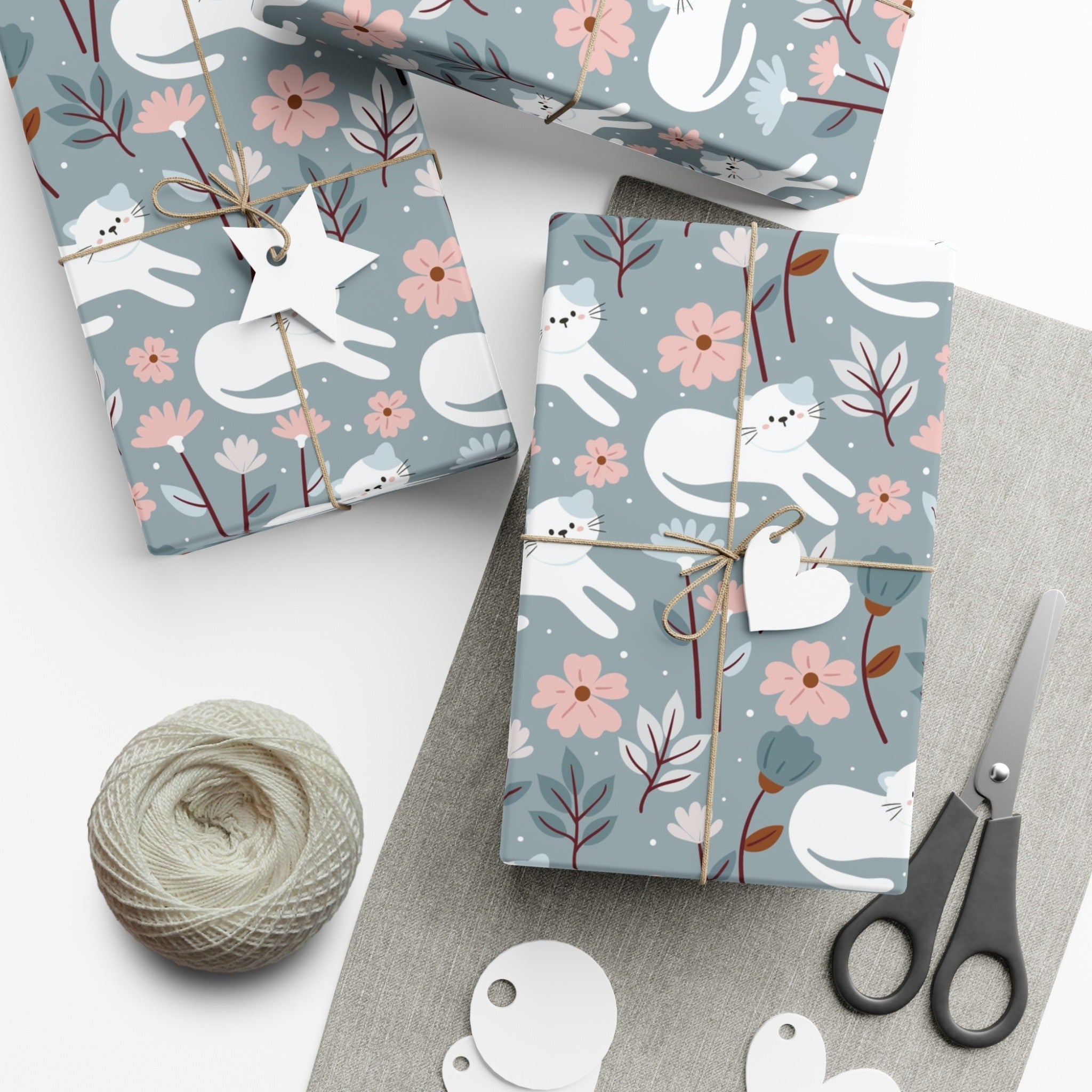 Field of Flowers Cat Gift Wrap - Happy Little Kitty